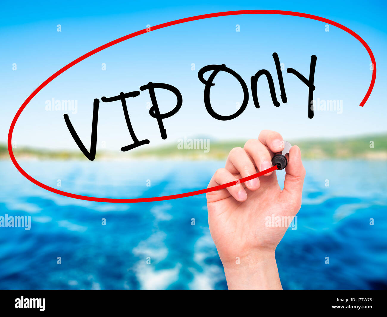 Man Hand writing VIP Only with black marker on visual screen. Isolated ...