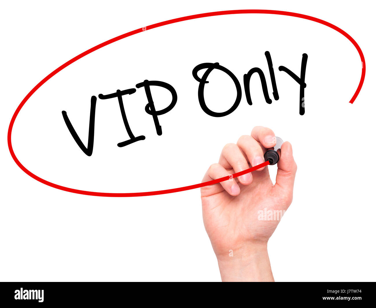 Man Hand writing VIP Only with black marker on visual screen. Isolated ...
