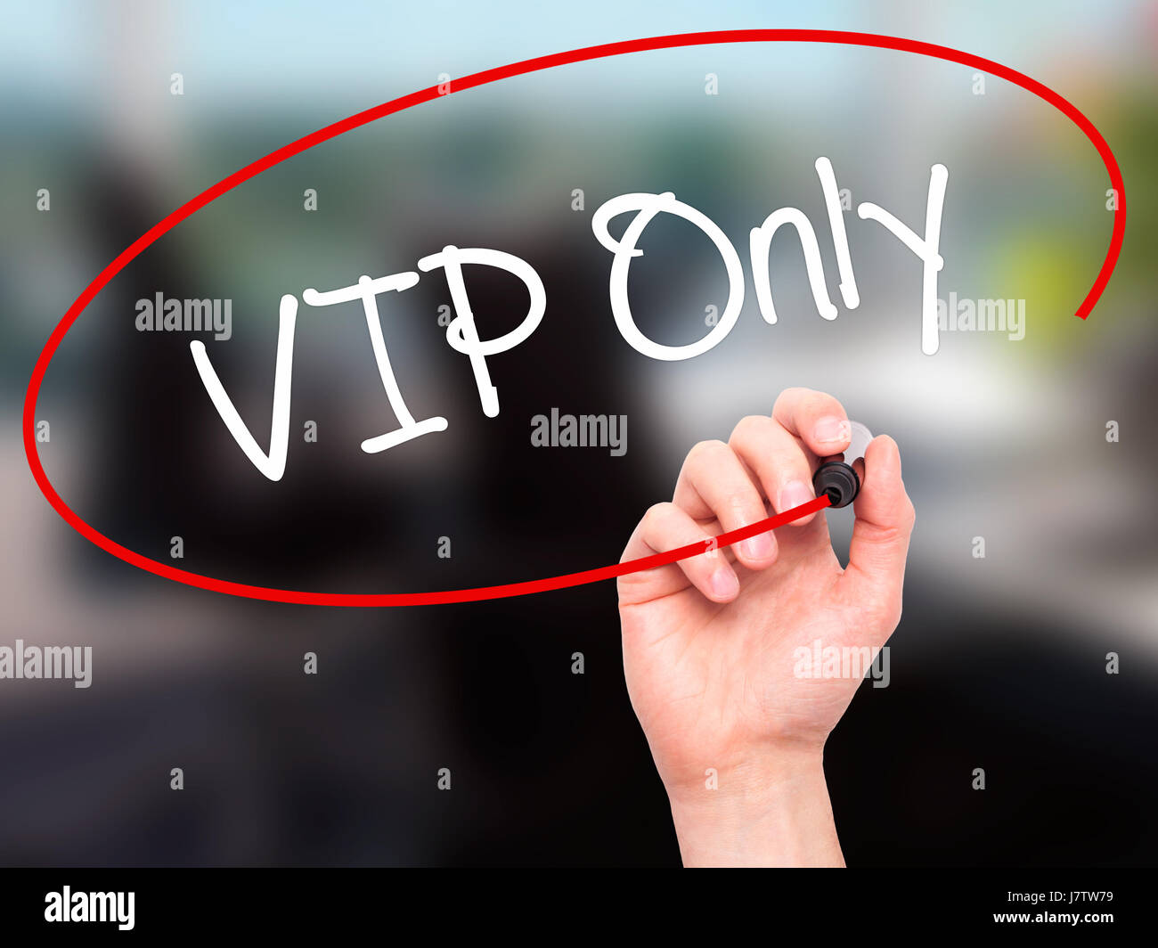 Man Hand writing VIP Only with black marker on visual screen. Isolated ...