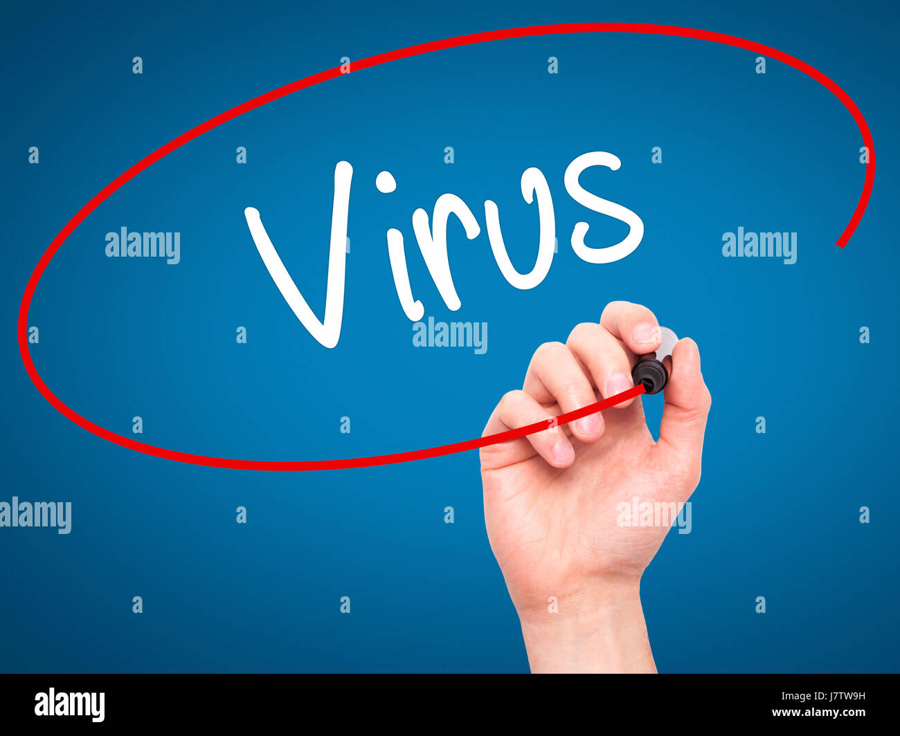 Man Hand writing Virus with black marker on visual screen. Isolated on ...