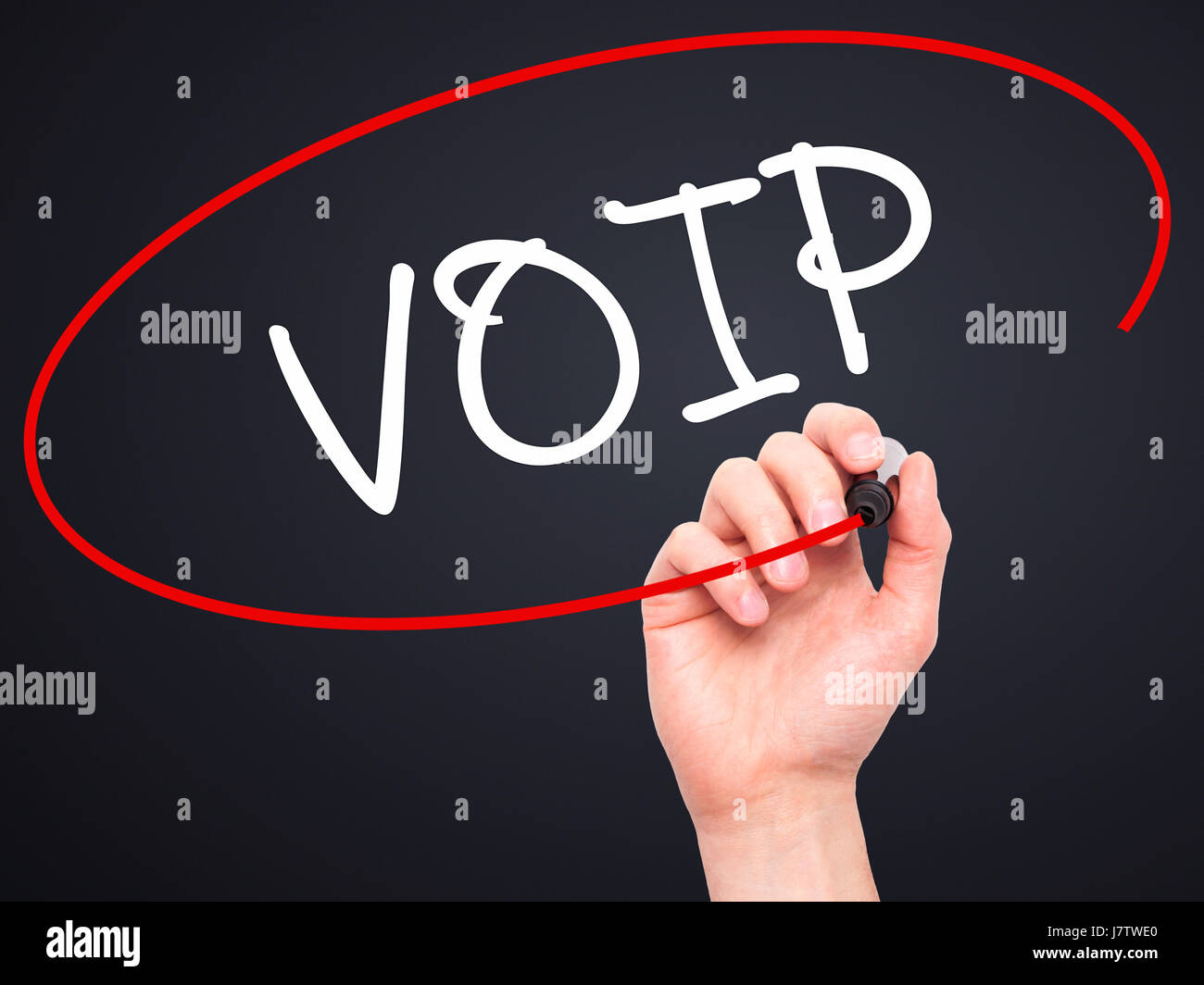 Man Hand writing VOIP with black marker on visual screen. Isolated on ...