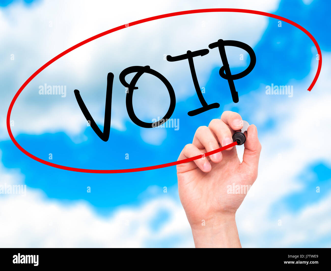 Man Hand writing VOIP with black marker on visual screen. Isolated on ...