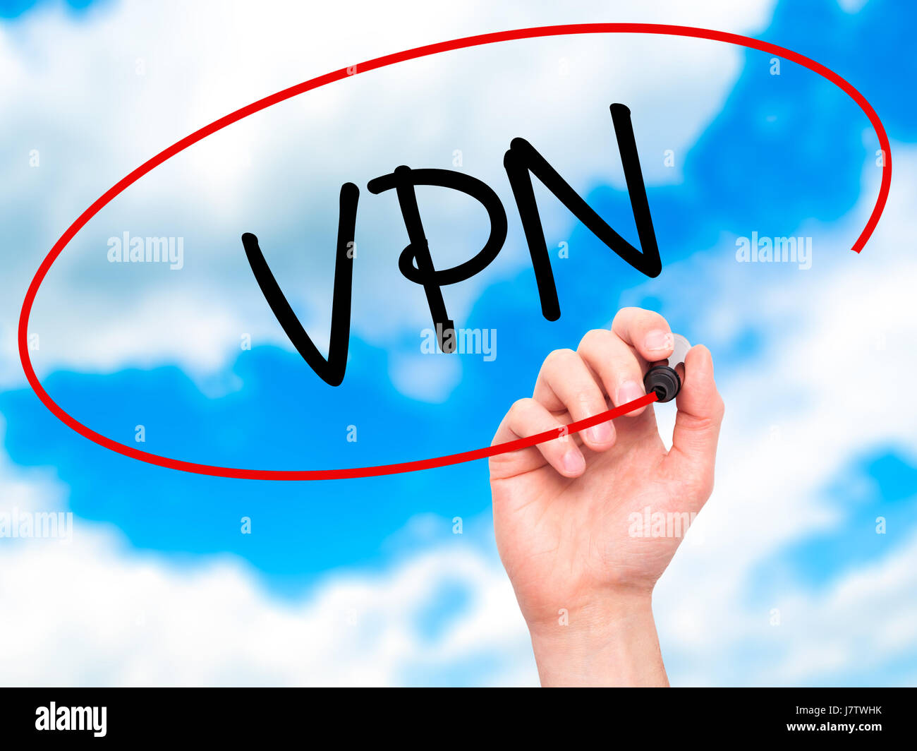 Man Hand writing VPN (Virtual Private Network) with black marker on ...
