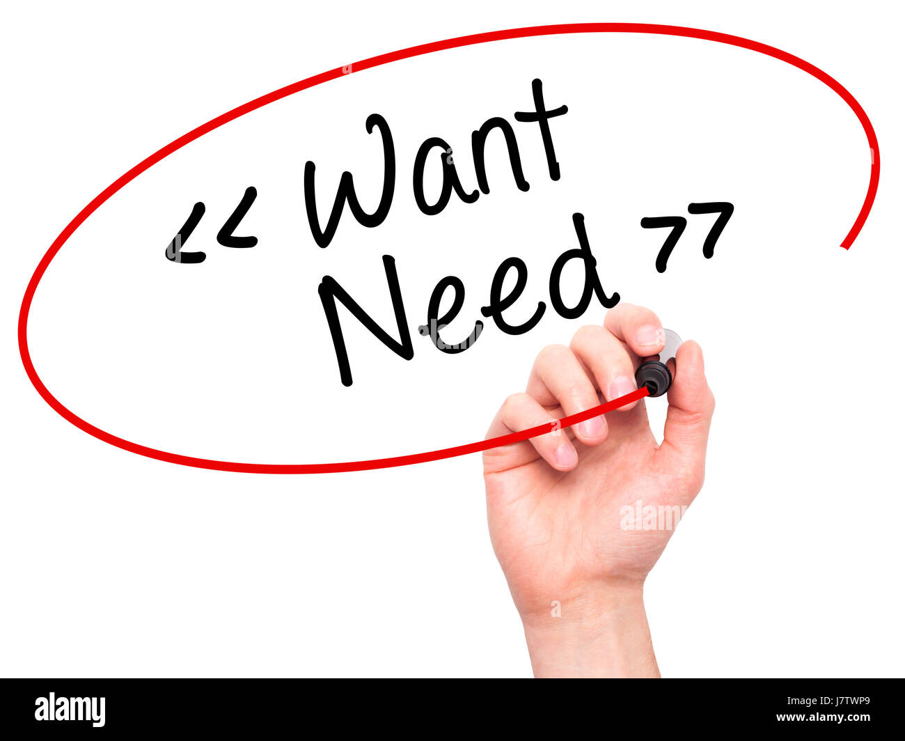 Man Hand writing Want - Need with black marker on visual screen ...