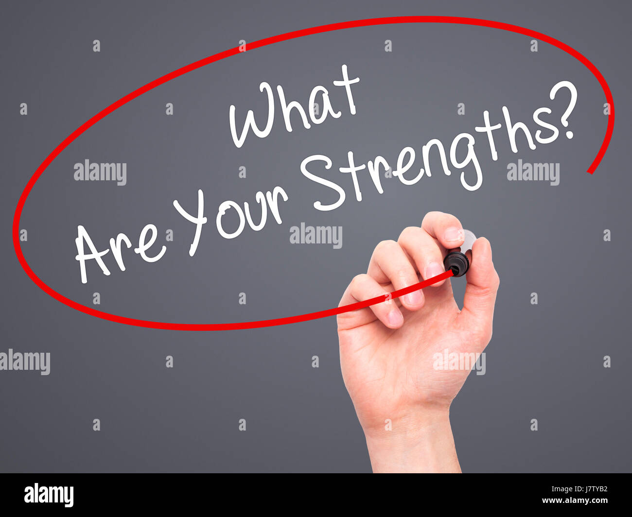 Man Hand writing What Are Your Strengths? with black marker on visual ...