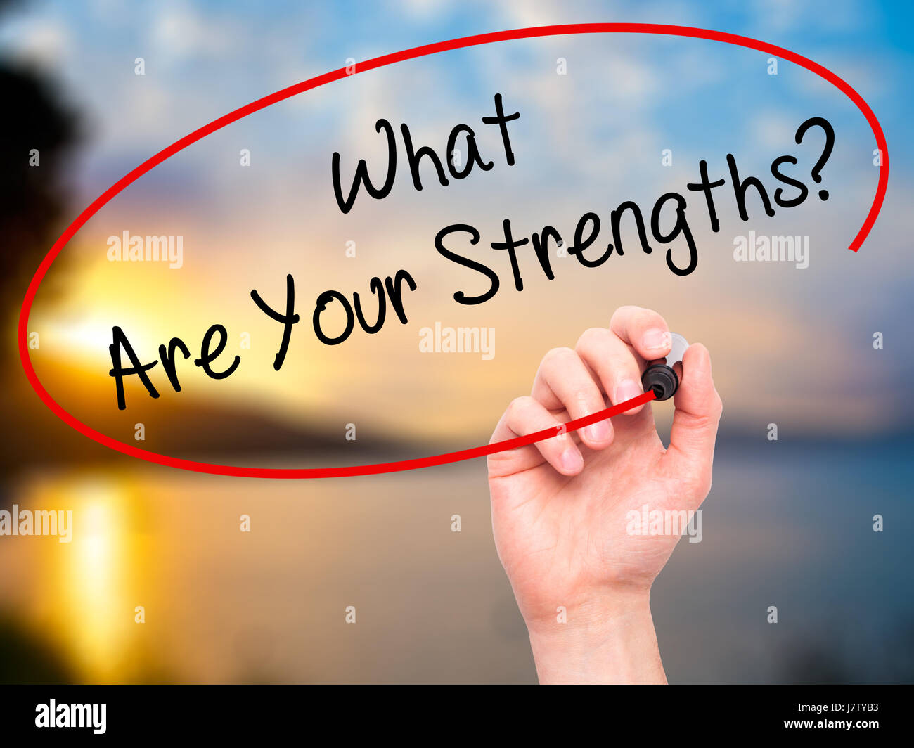 Man Hand writing What Are Your Strengths? with black marker on visual ...