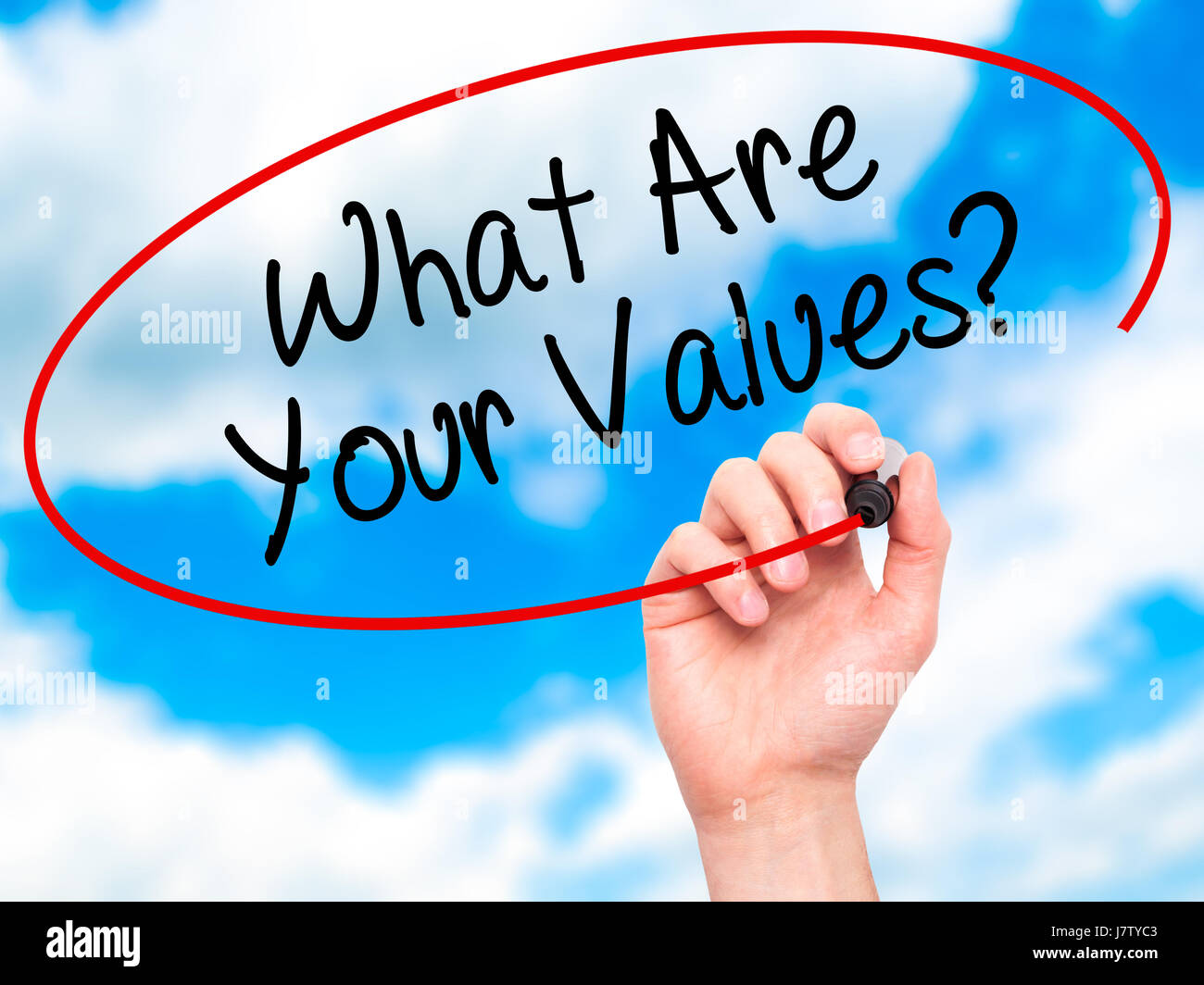 Man Hand writing What Are Your Values? with black marker on visual ...