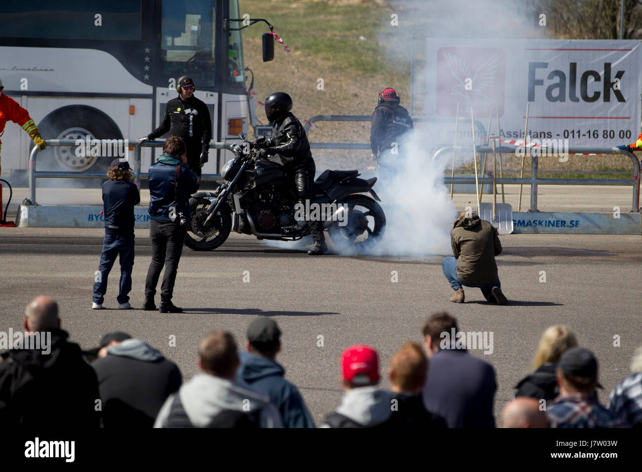 Muscle Cars and motorcycles on a Swedish drag race track Stock Photo ...