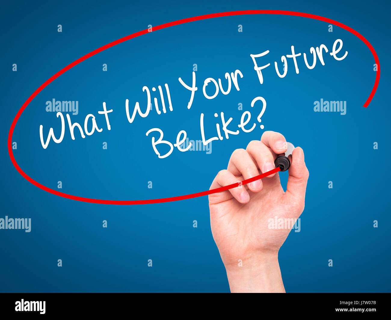 Man Hand writing What Will Your Future Be Like? with black marker on ...