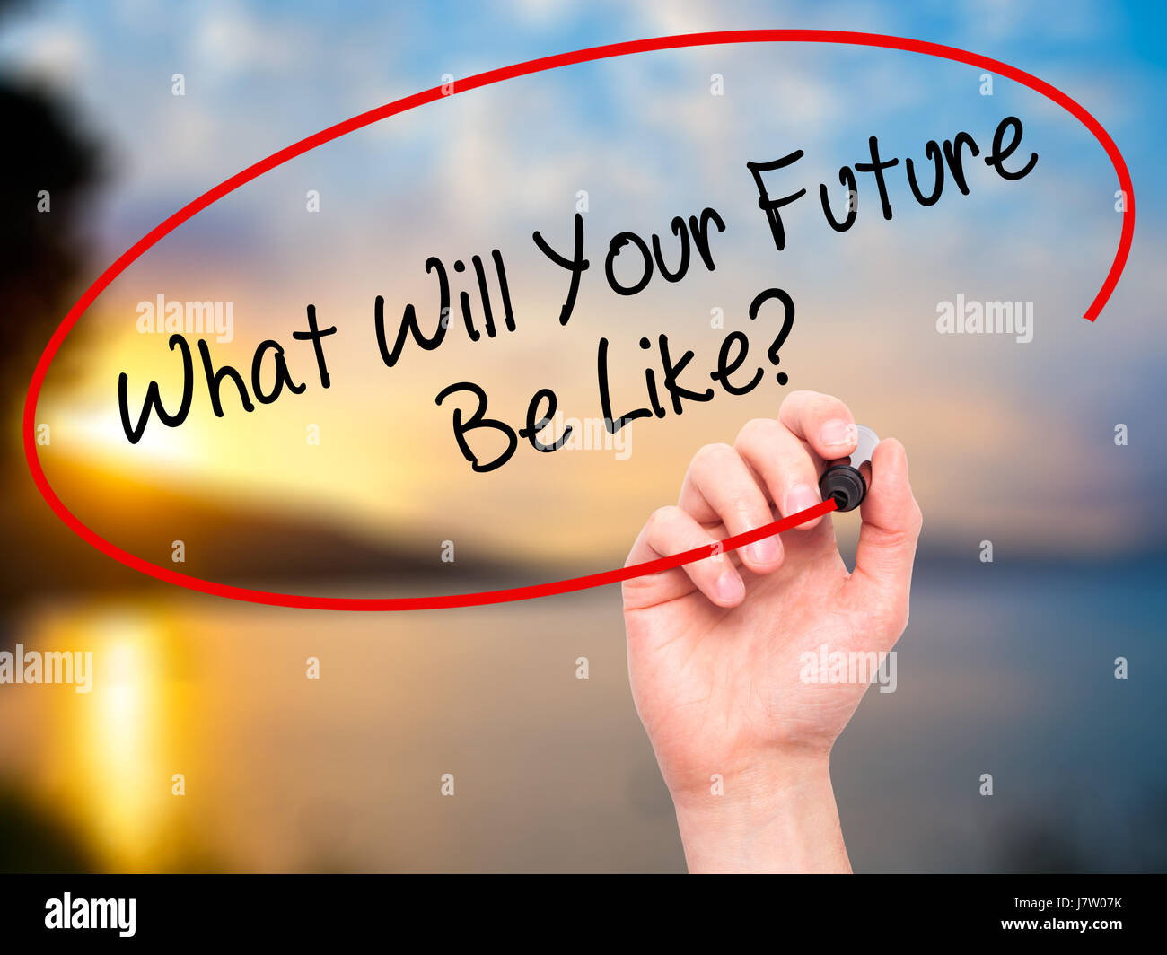 Man Hand writing What Will Your Future Be Like? with black marker on ...
