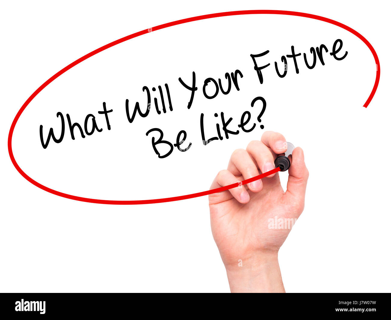 Man Hand writing What Will Your Future Be Like? with black marker on ...