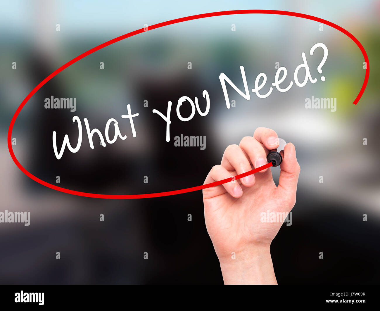 Man Hand writing We Need You? with black marker on visual screen ...