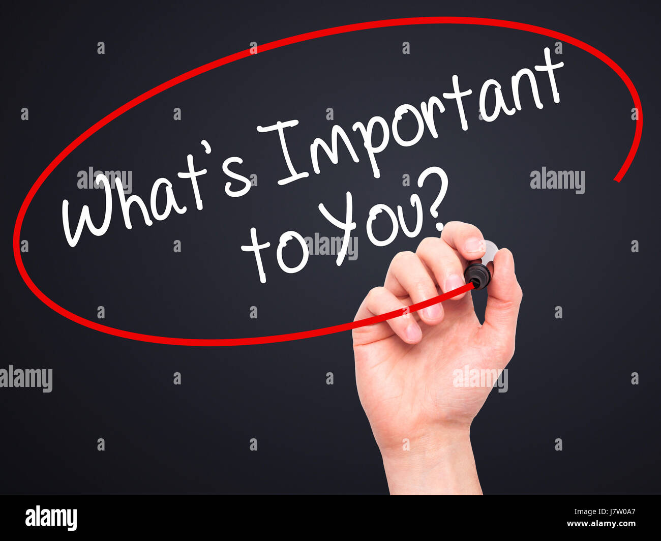 Man Hand writing What's Important to You? with black marker on visual ...