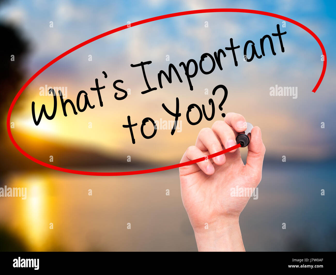 Man Hand writing What's Important to You? with black marker on visual ...