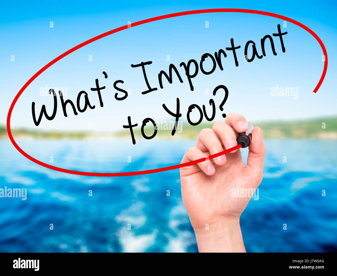 Man Hand writing What's Important to You? with black marker on visual ...