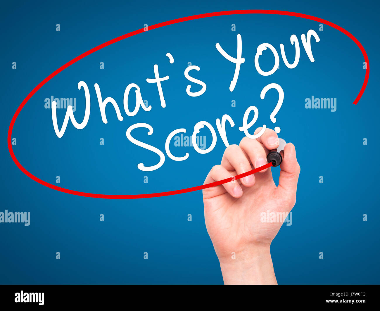 Man Hand writing What's your Score? with black marker on visual screen ...