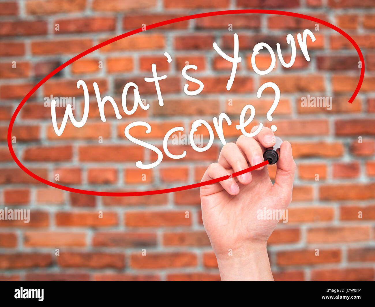 Man Hand writing What's your Score? with black marker on visual screen ...