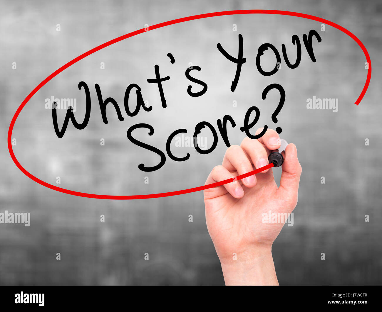 Man Hand writing What's your Score? with black marker on visual screen ...