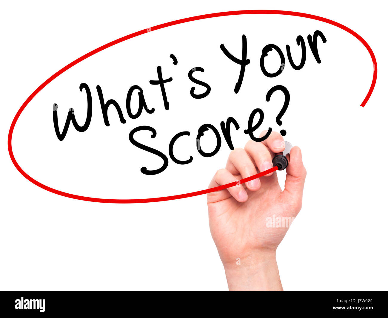 Man Hand writing What's your Score? with black marker on visual screen ...