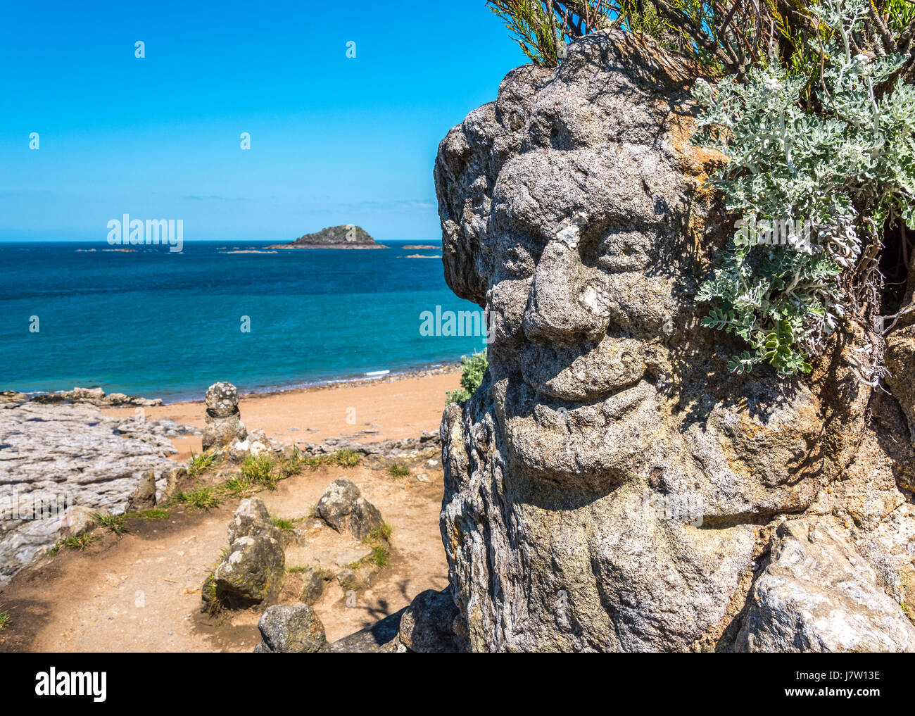 Brittany coastline St Malo Roches Sculptees sculpted rocks. The hermit ...