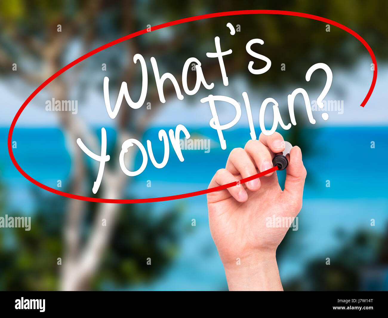 Man Hand writing Whats Your Plan? with black marker on visual screen ...