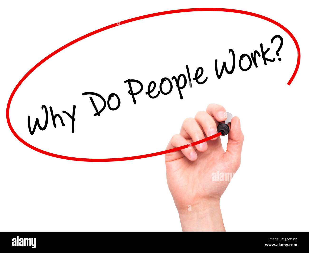 Man Hand writing Why Do People Work? with black marker on visual screen ...