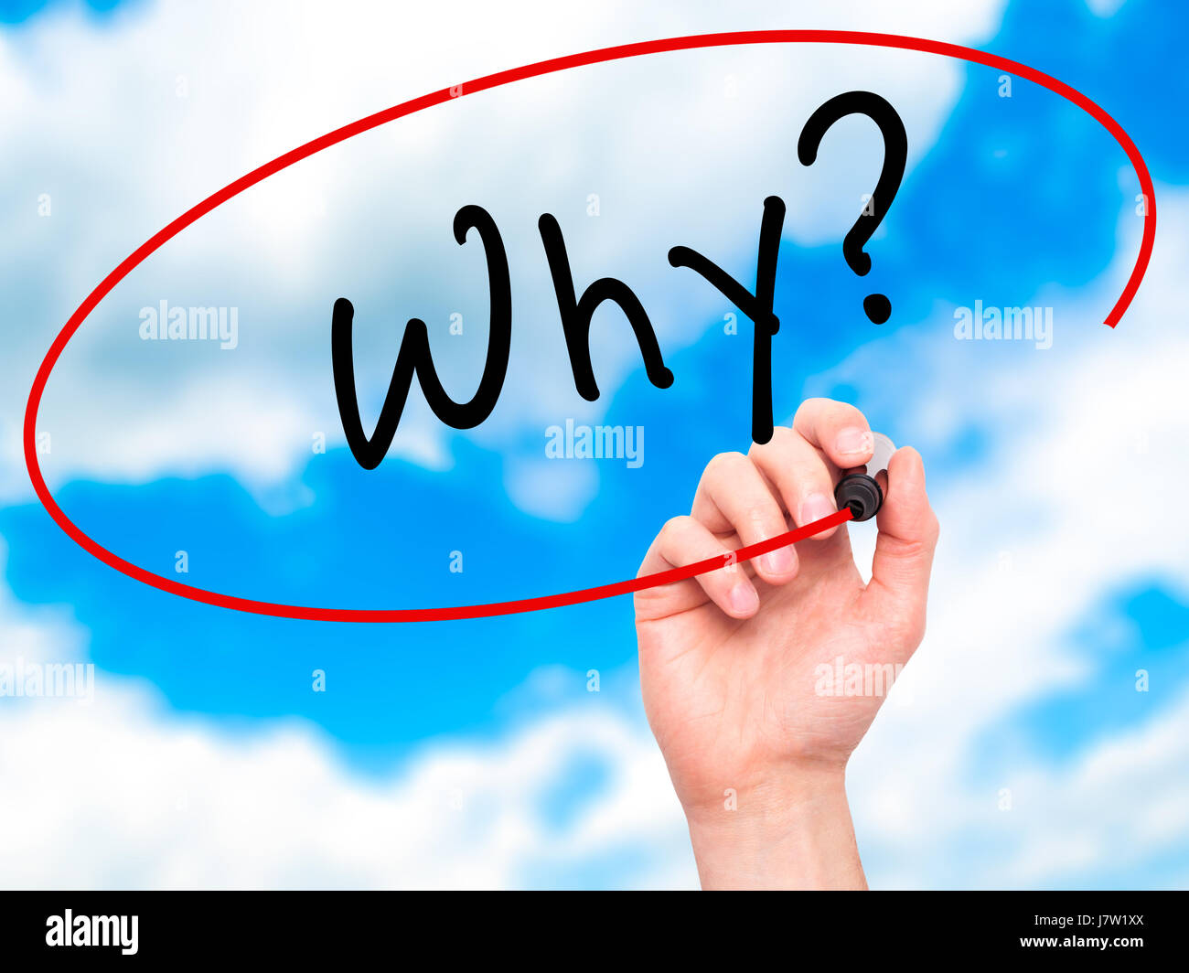 Man Hand writing Why? with black marker on visual screen. Isolated on ...