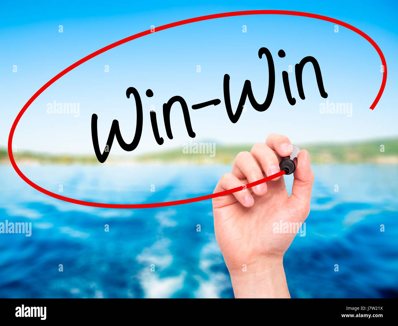 Man Hand writing Win-Win with black marker on visual screen. Isolated ...