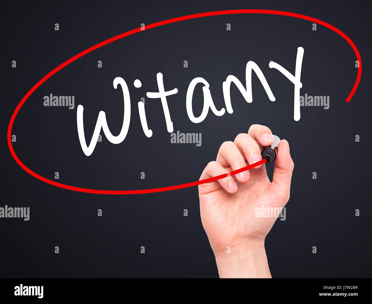 Man Hand writing Witamy (Welcome in Polish) with black marker on visual ...