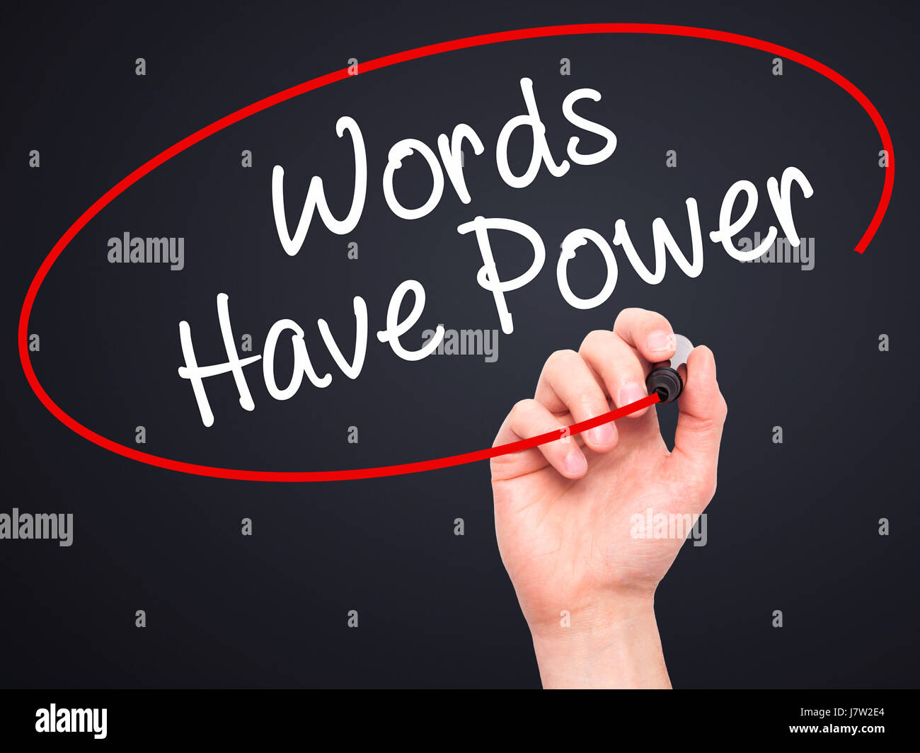 Man Hand writing Words Have Power with black marker on visual screen ...