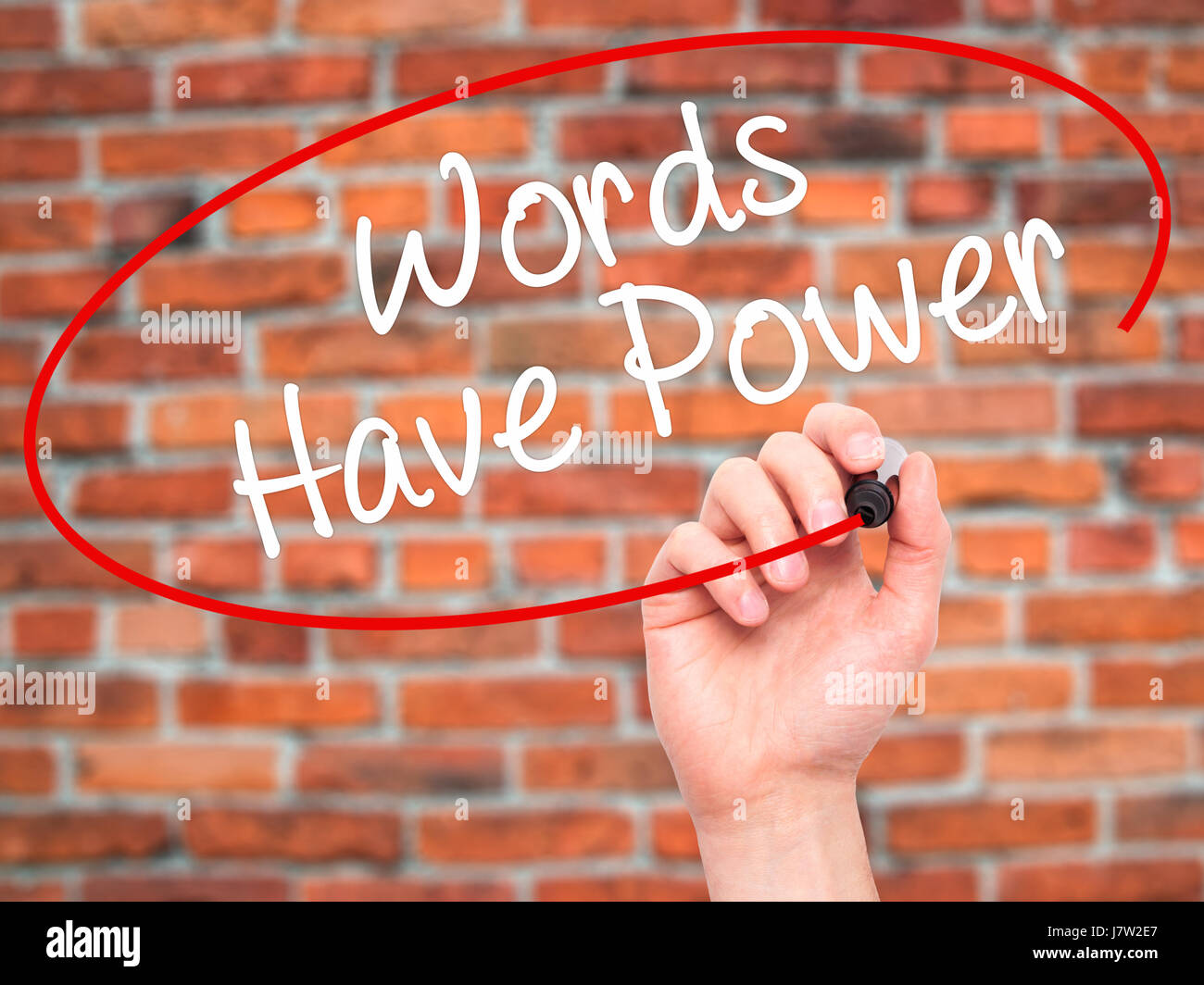 Man Hand writing Words Have Power with black marker on visual screen ...