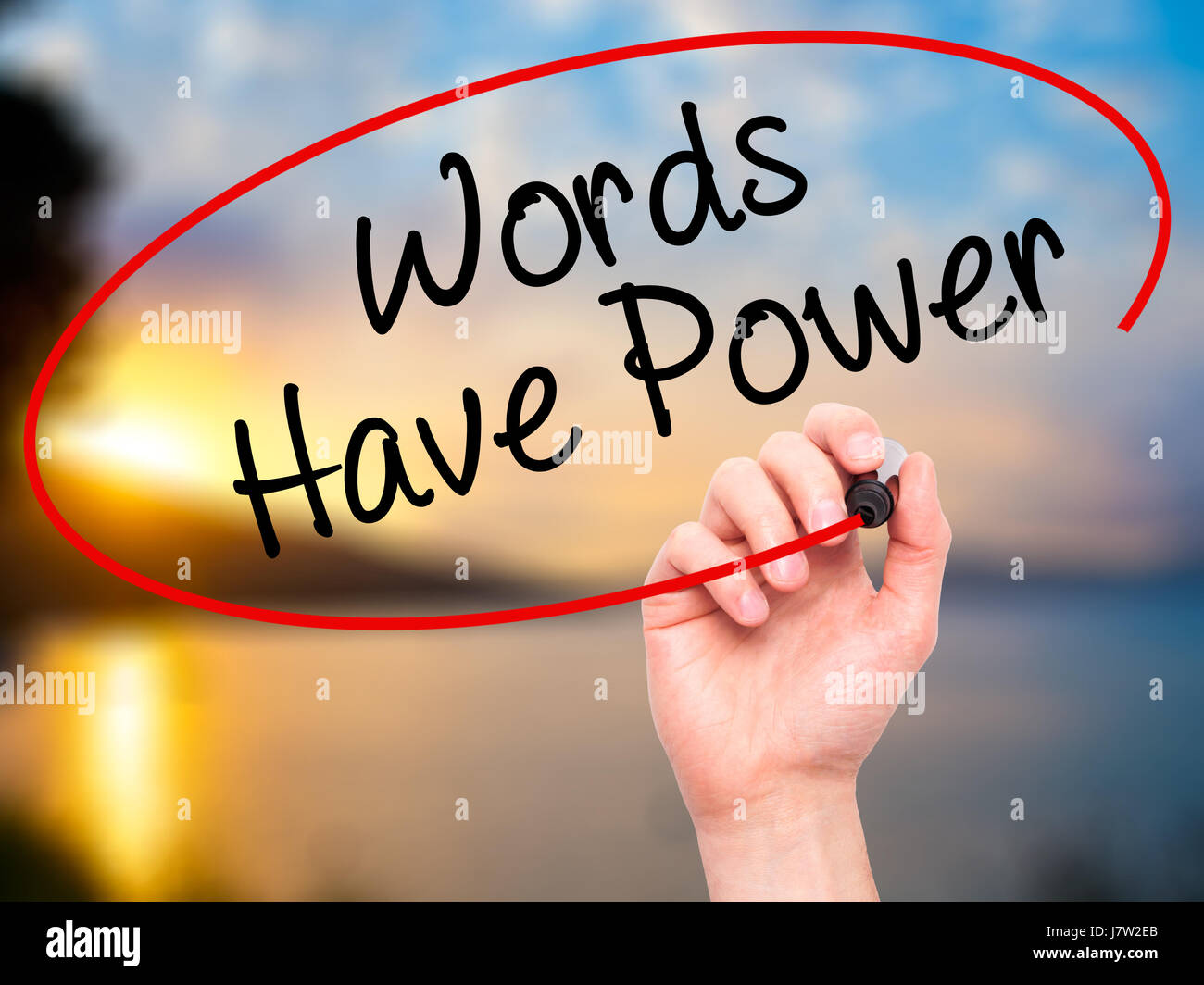 Man Hand writing Words Have Power with black marker on visual screen ...