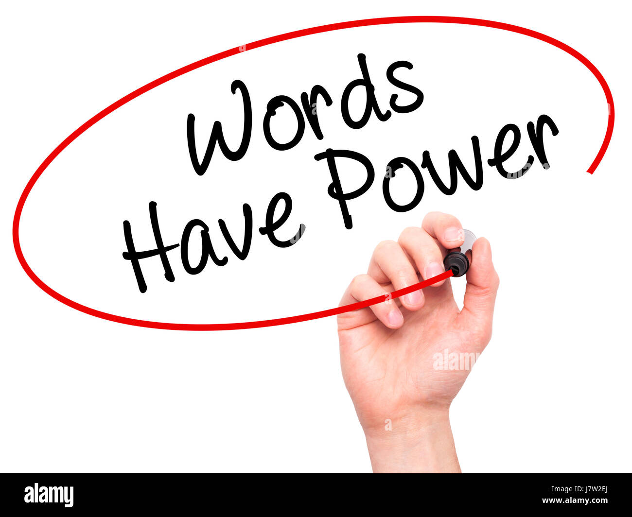Man Hand writing Words Have Power with black marker on visual screen ...