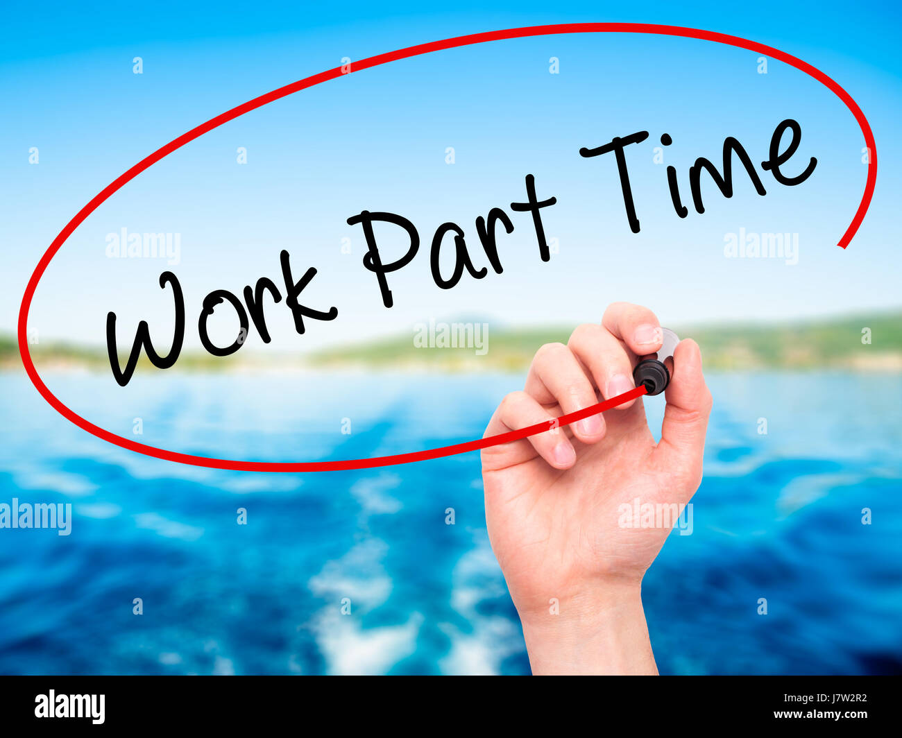 Man Hand writing Work Part Time with black marker on visual screen ...