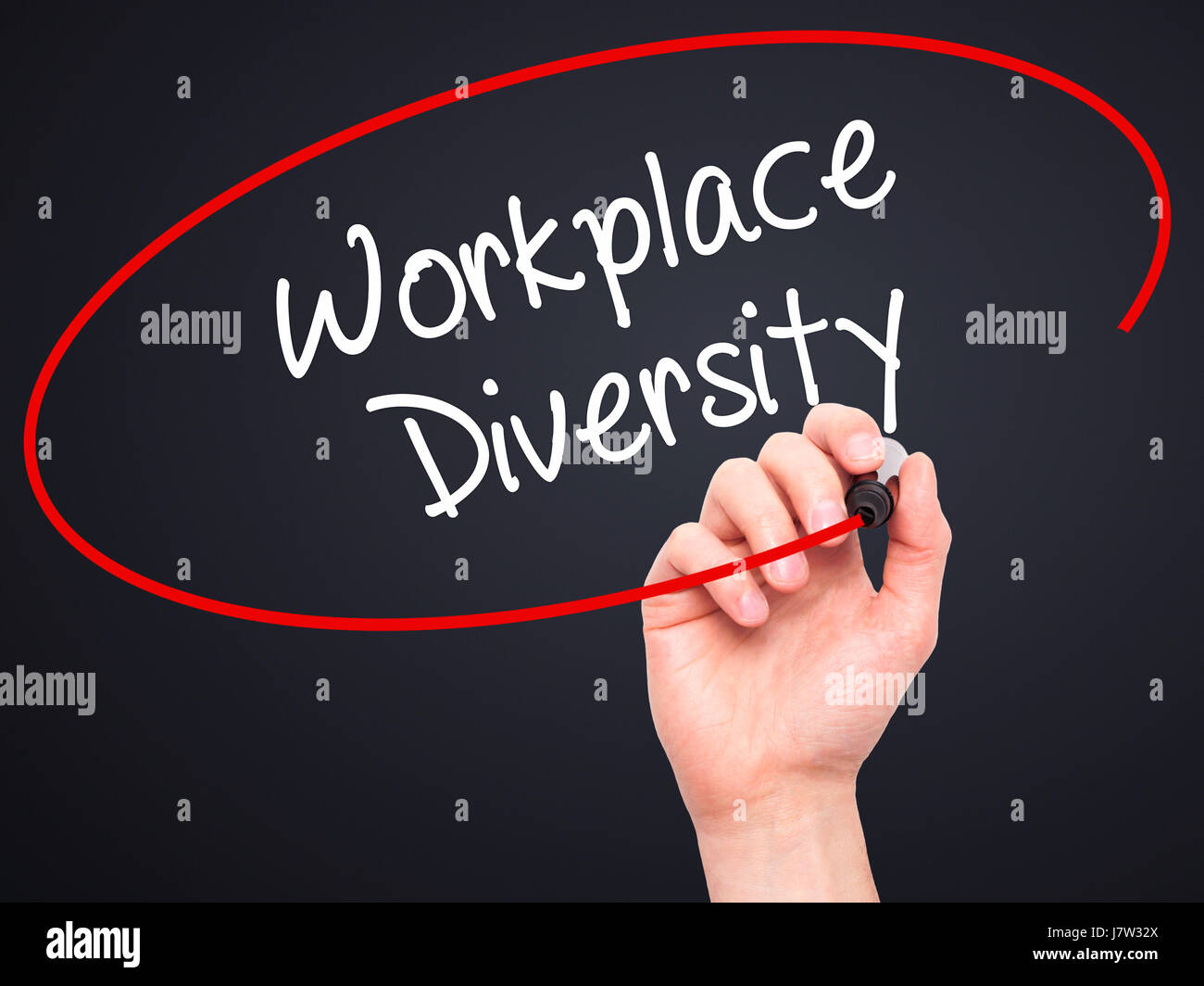 Man Hand writing Workplace Diversity with black marker on visual screen ...