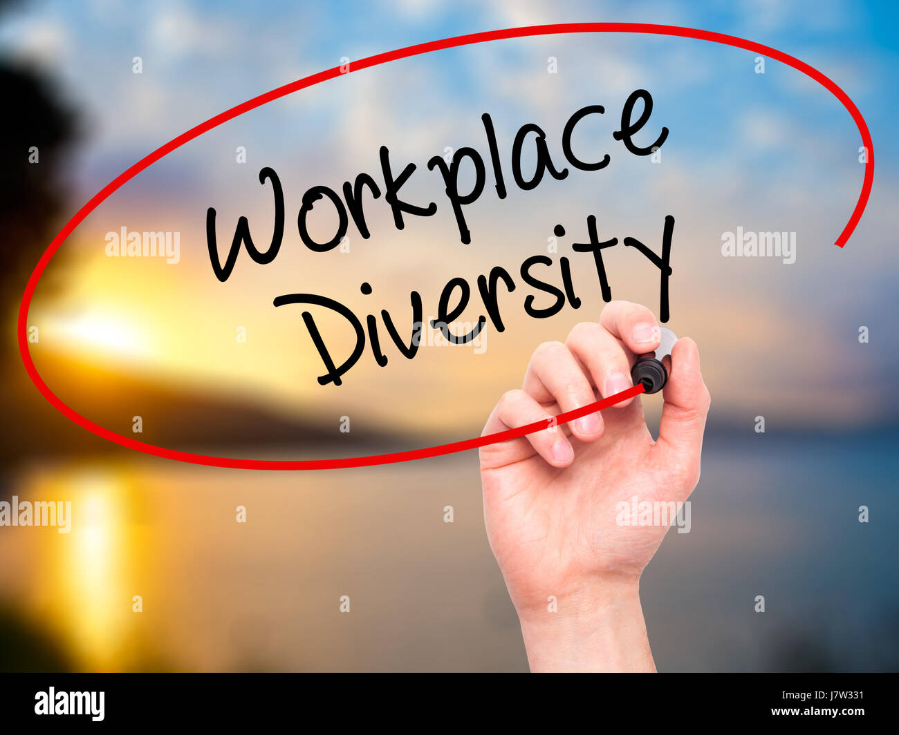 Man Hand writing Workplace Diversity with black marker on visual screen ...