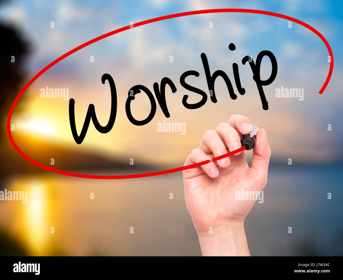 Man Hand writing Worship with black marker on visual screen. Isolated ...