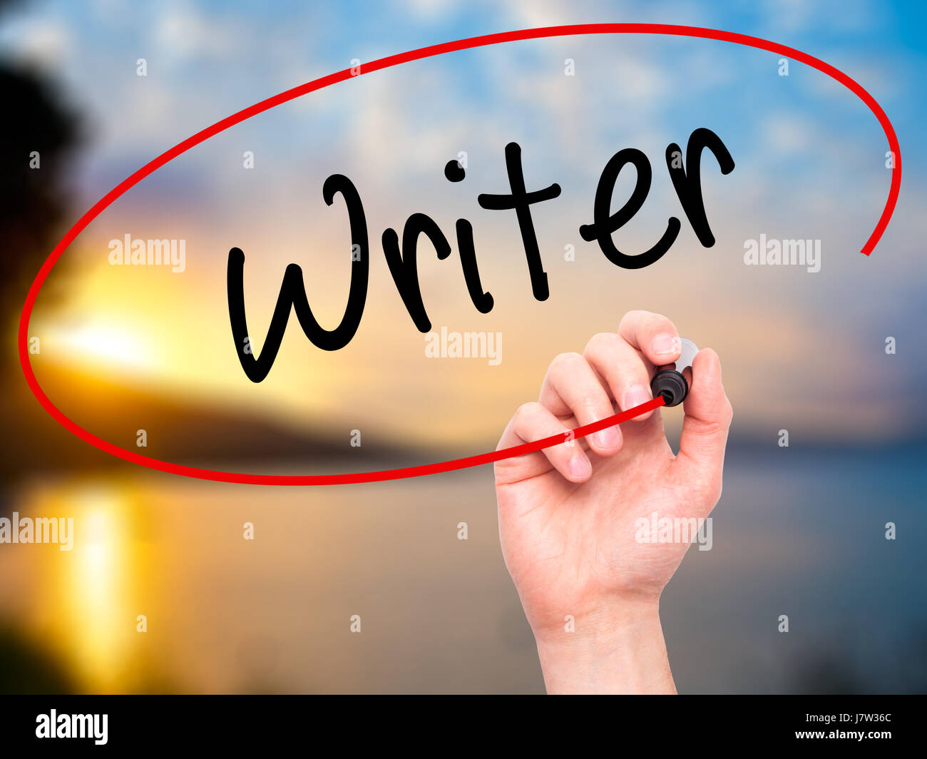 Man Hand writing Writer with black marker on visual screen. Isolated on ...