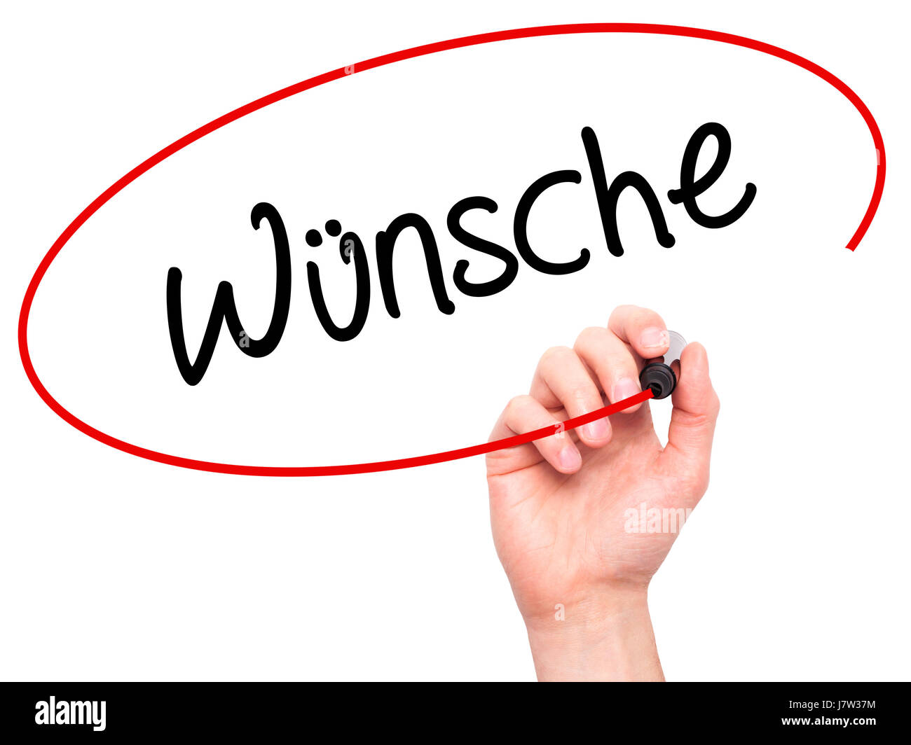 Man Hand writing Wunsche (Wishes in German) with black marker on visual ...