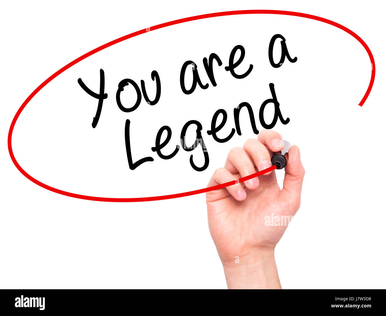 Man Hand writing You are a Legend with black marker on visual screen ...