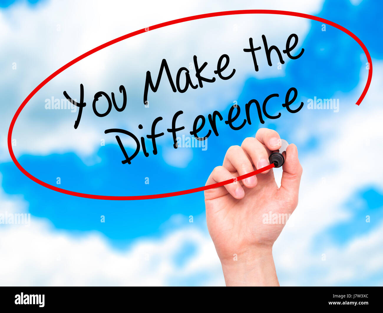 Man Hand writing You Make the Difference with black marker on visual ...