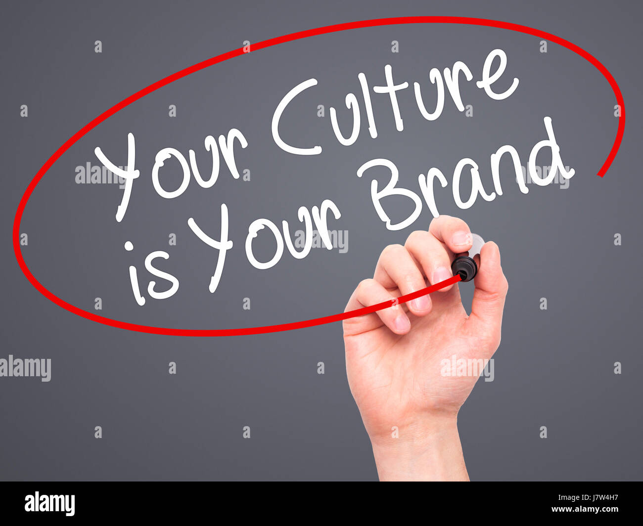 Man Hand writing Your Culture is Your Brand with black marker on visual ...