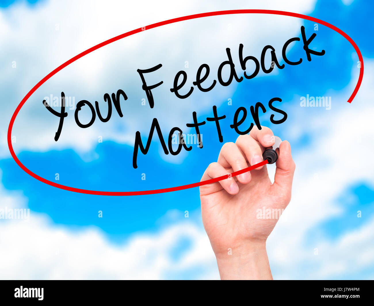 Man Hand writing Your Feedback Matters with black marker on visual ...
