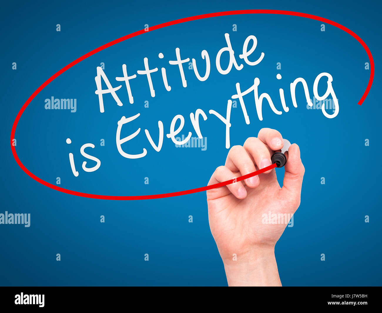Man Hand writing Attitude is Everything with marker on transparent wipe ...