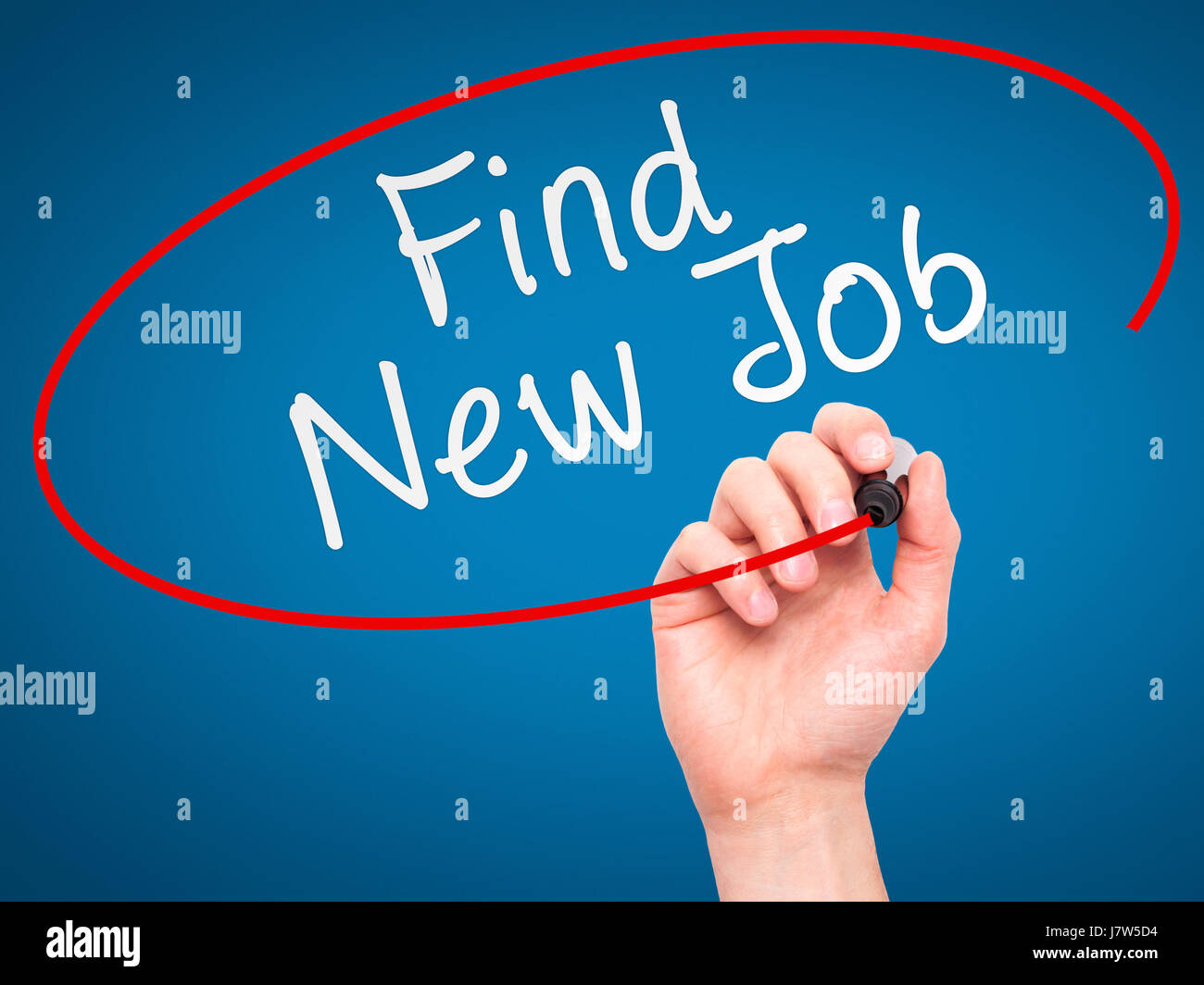 Man Hand writing Find New Job with marker on transparent wipe board ...