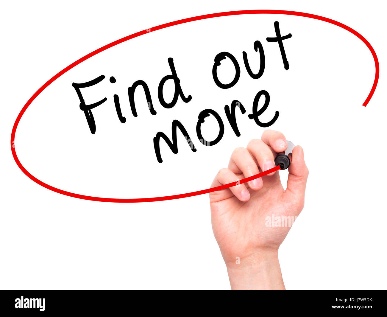 Man Hand writing Find out more with marker on transparent wipe board ...