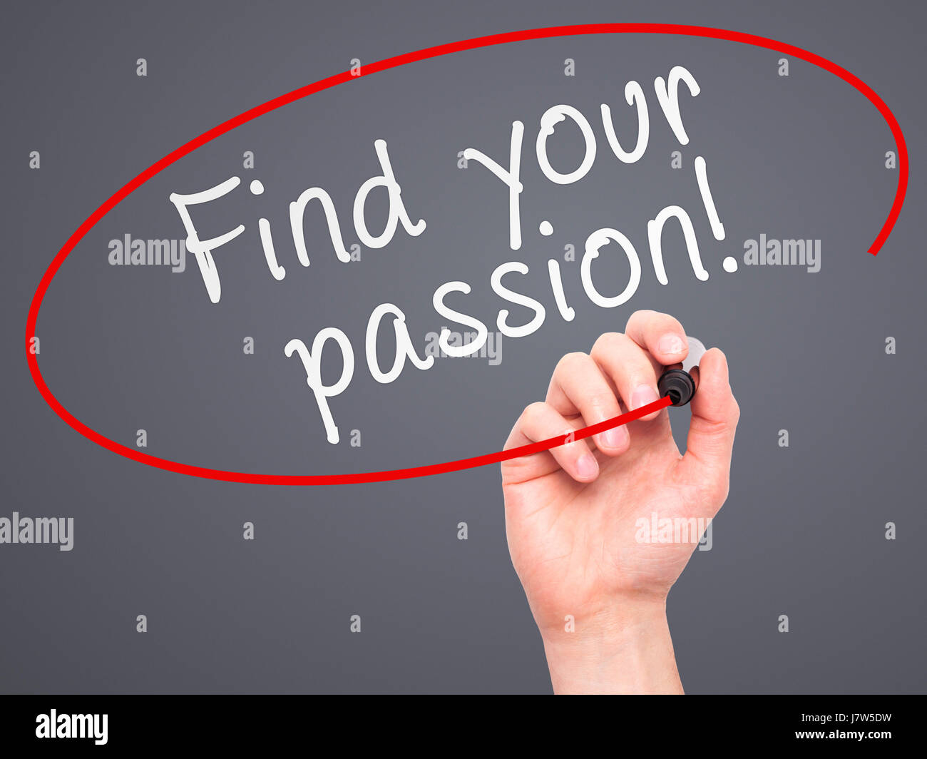 Man Hand writing Find your passion! with marker on transparent wipe ...