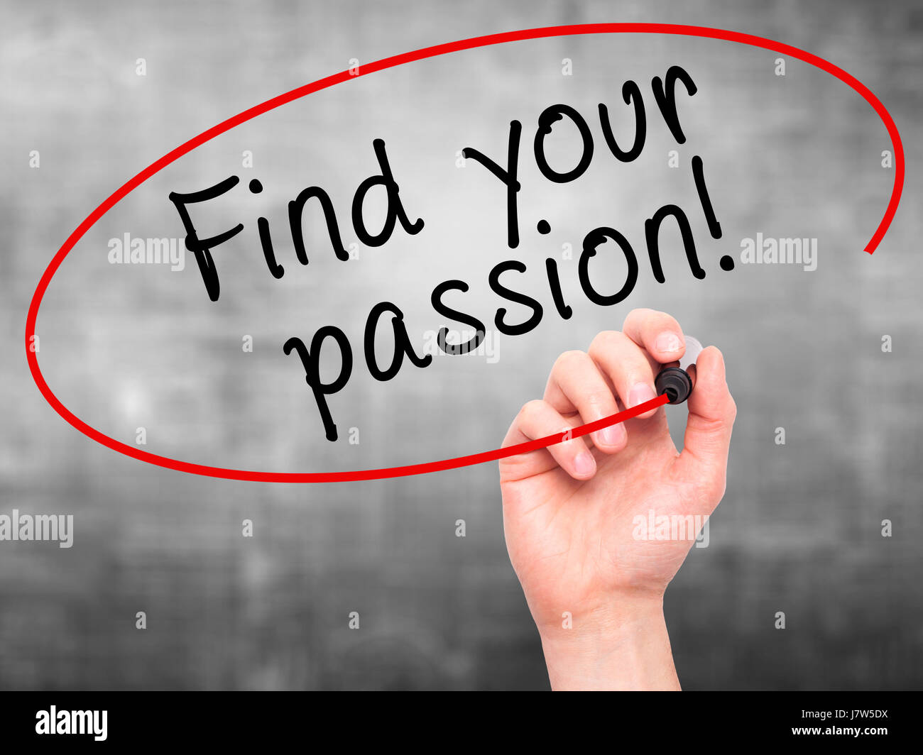 Man Hand writing Find your passion! with marker on transparent wipe ...