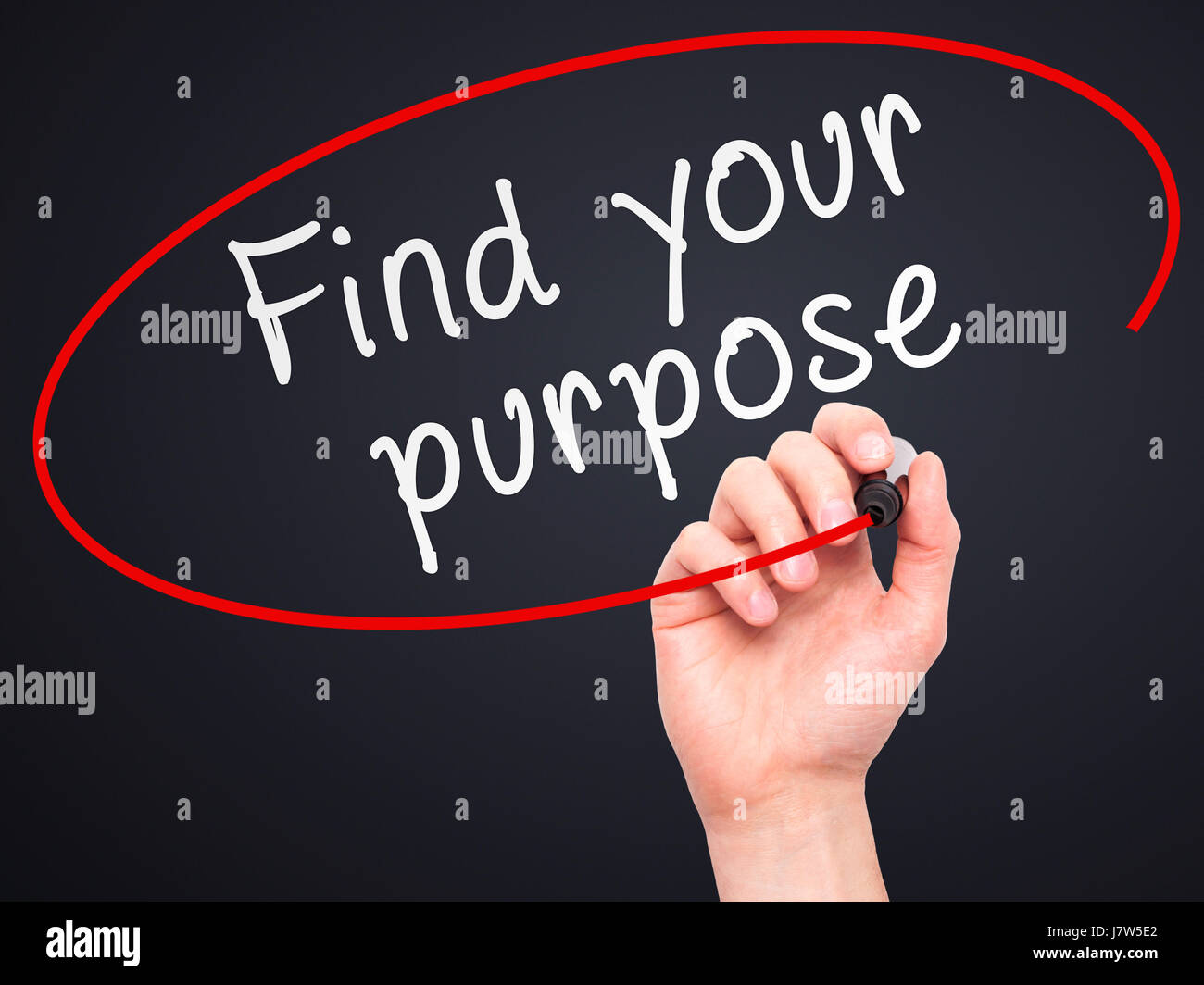 Man Hand writing Find your purpose with marker on transparent wipe ...