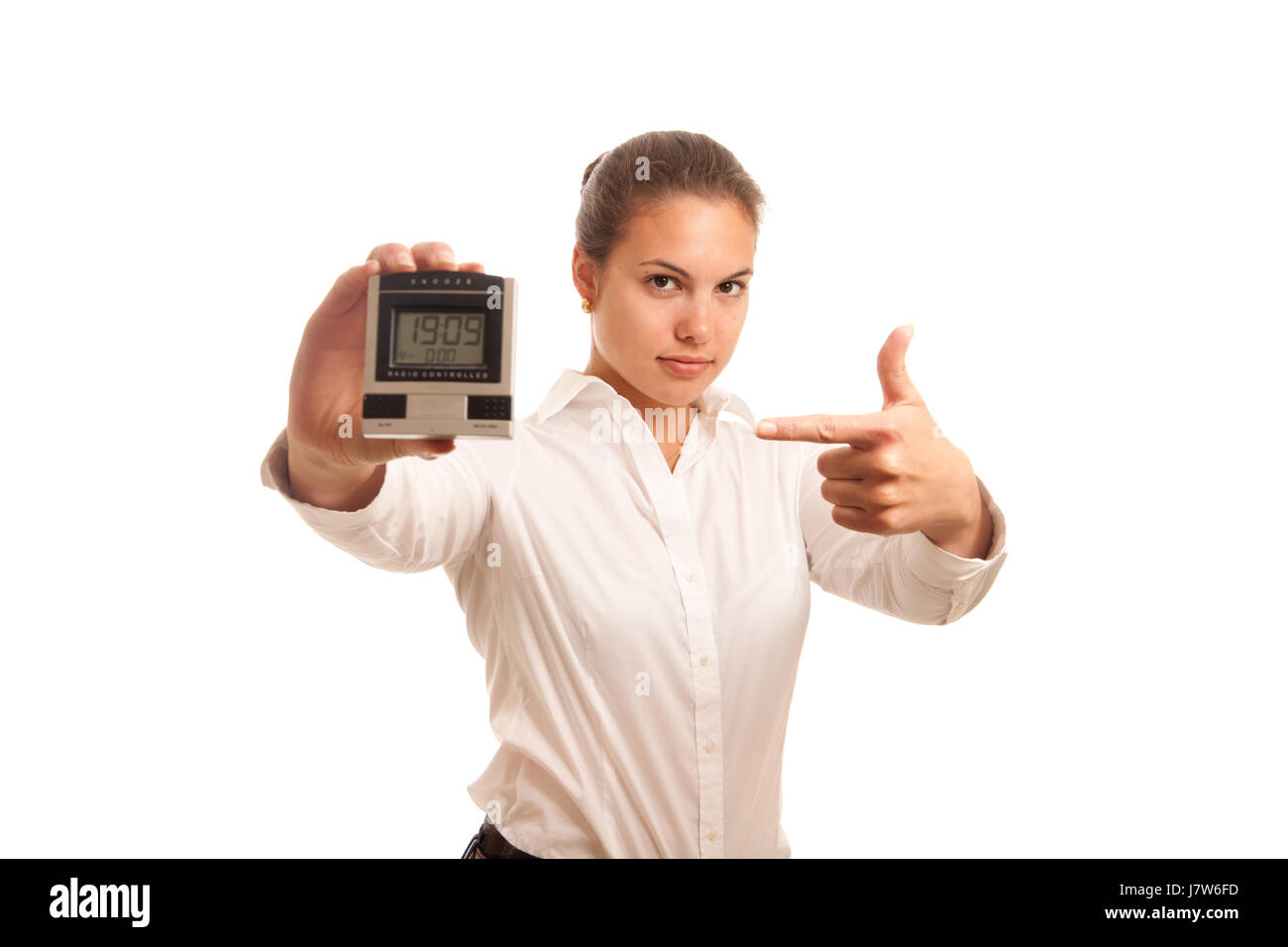 woman isolated clock date time time indication leader captain chieftain ...